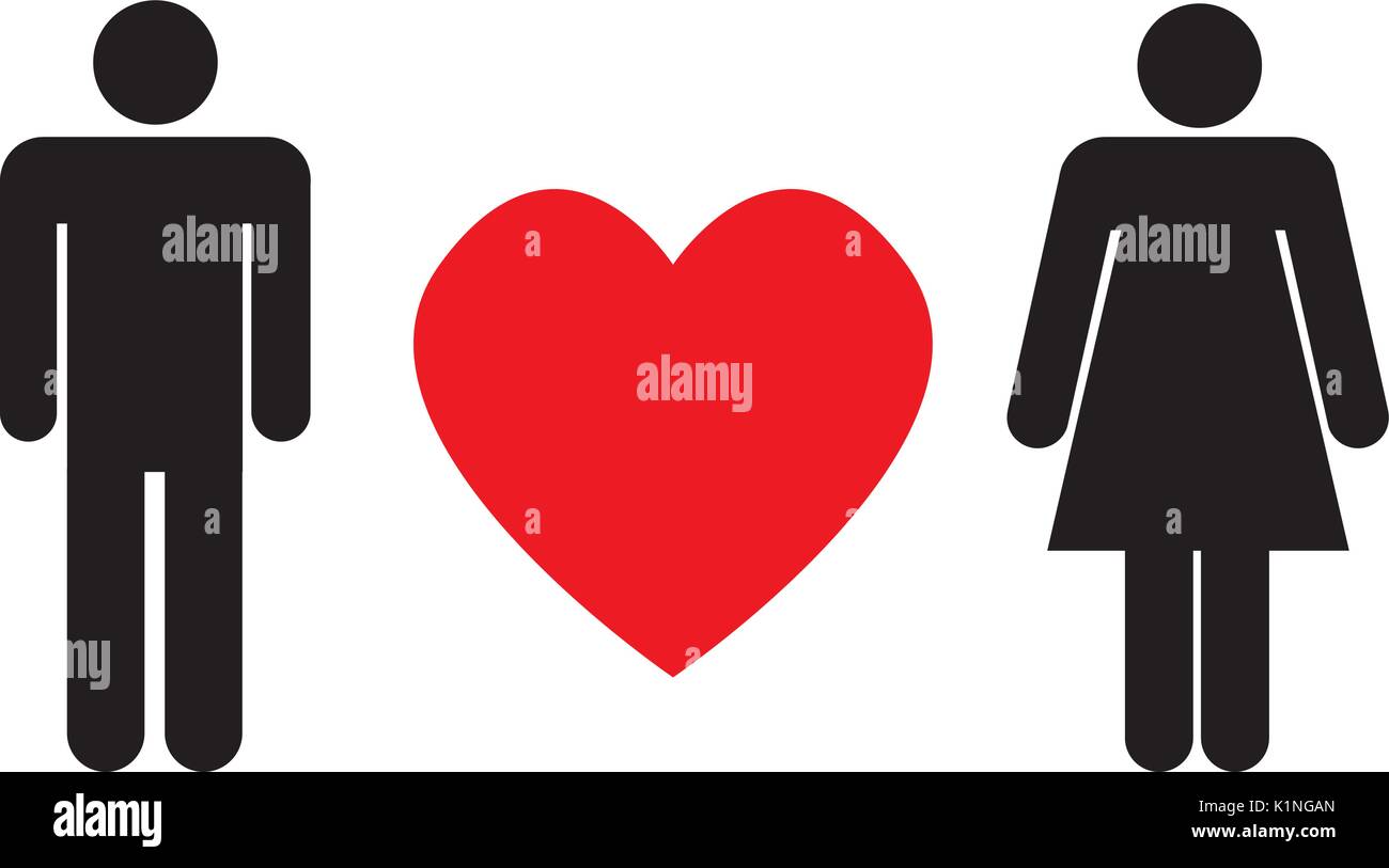 Man love woman symbol with red heart isolated on white background ...