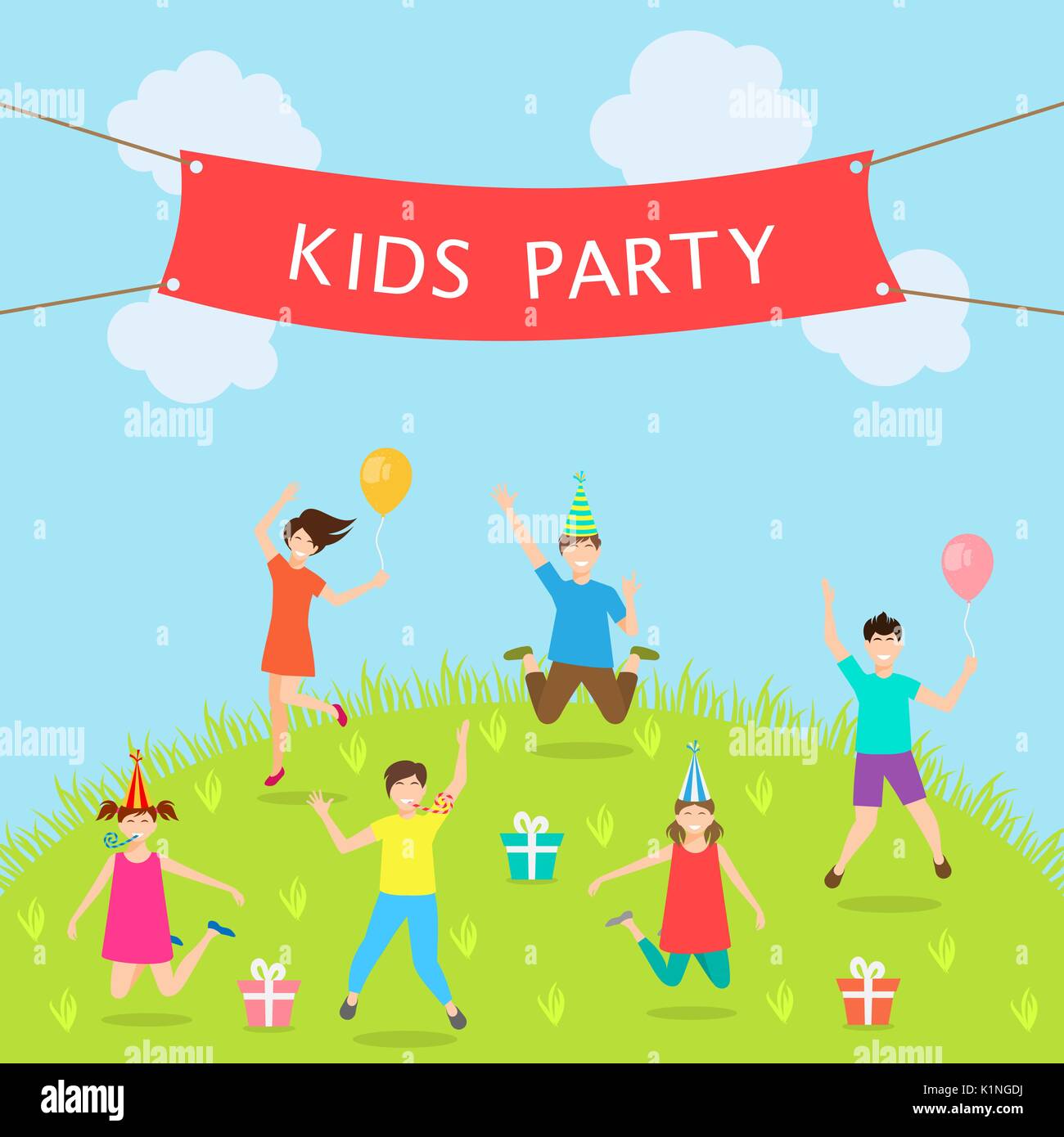 Children dance party outdoor Stock Vector Images - Alamy