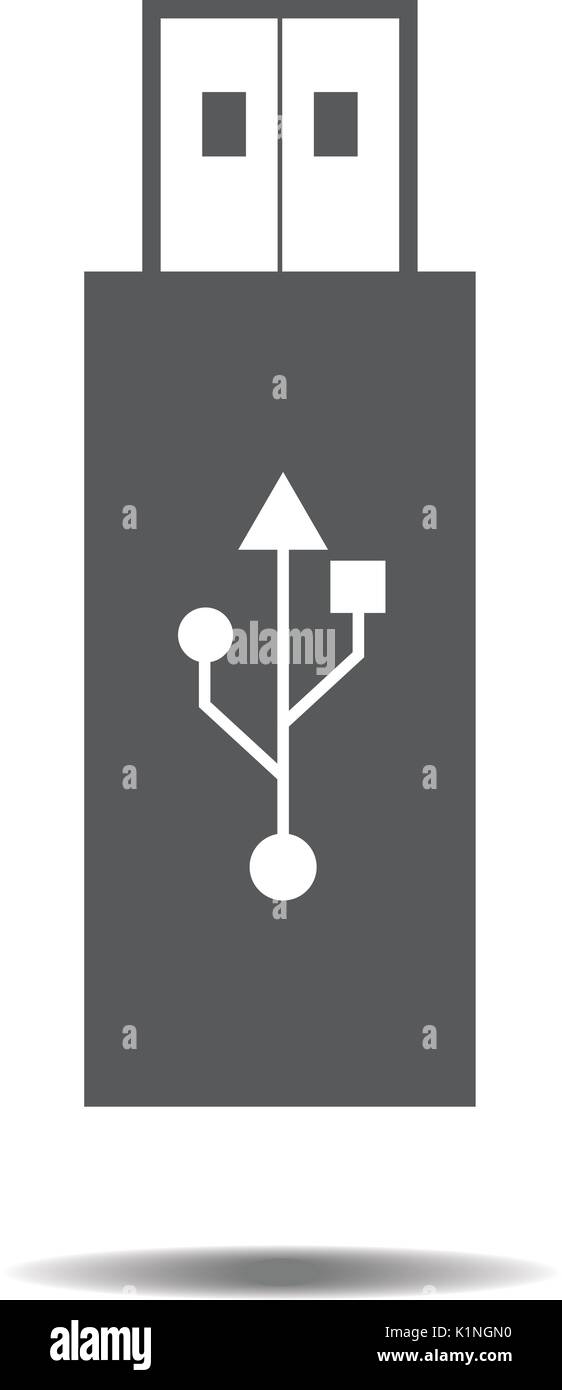 Gray usb flash drive icon with symbol, vector isolated on white ...