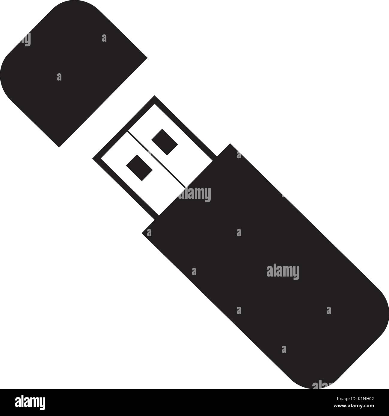 Black usb flash drive icon with cover, vector isolated on white ...