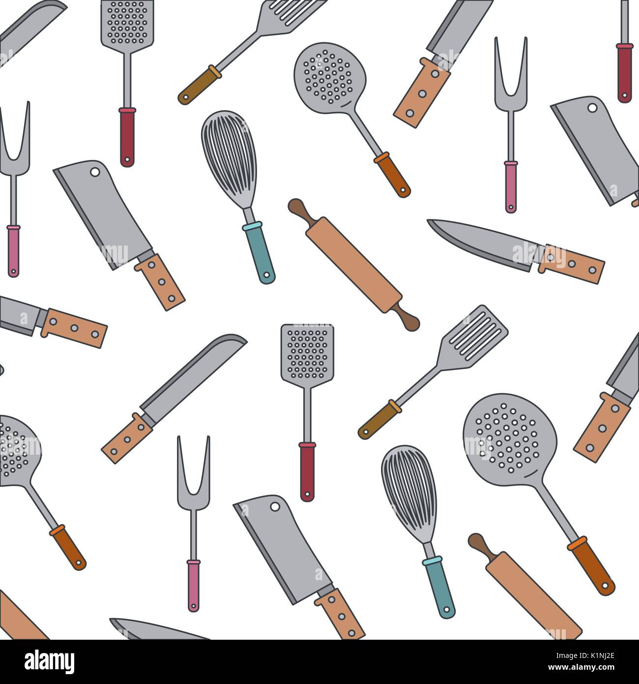 white background with pattern set collection of colorful kitchen ...