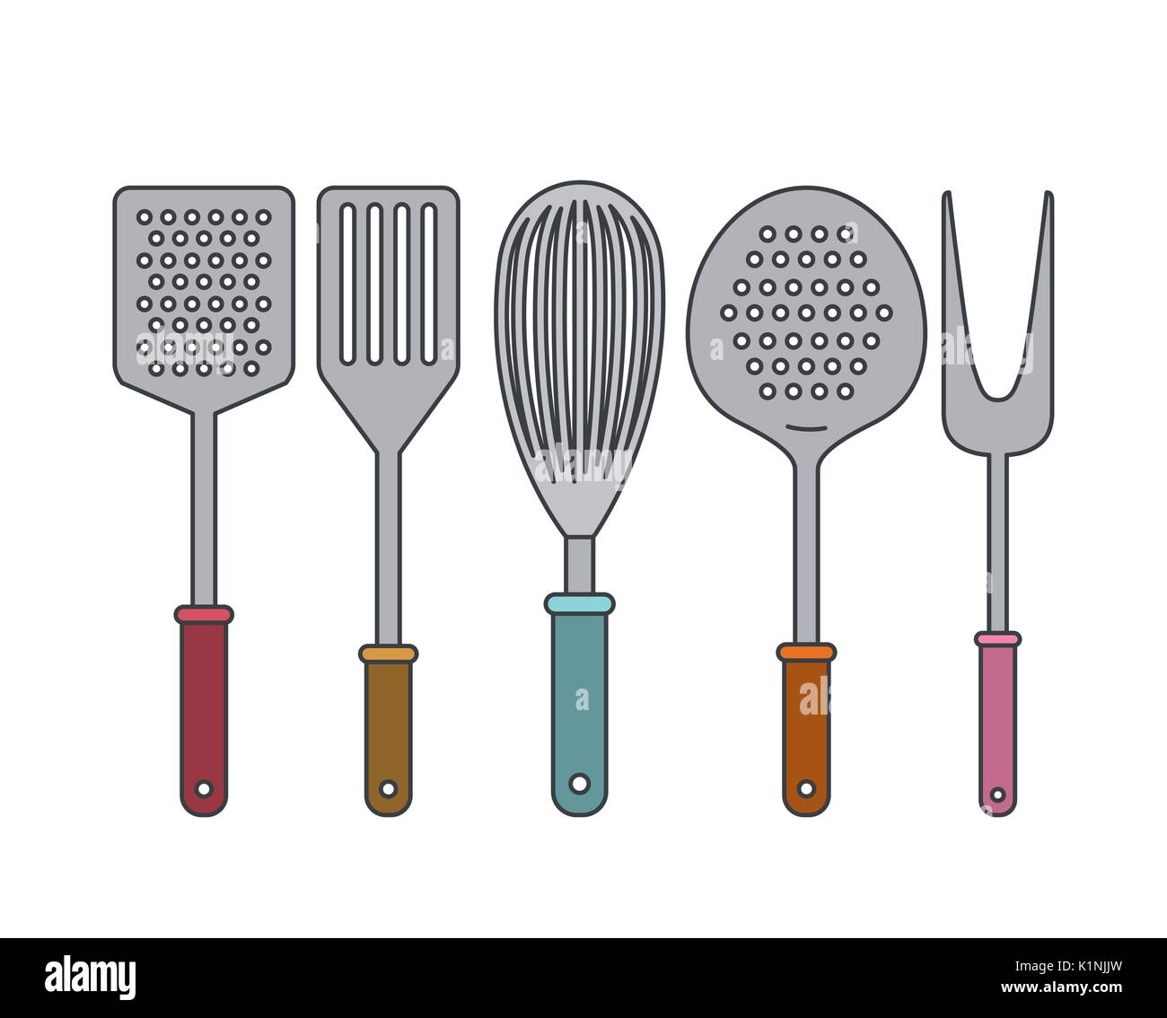 white background with set collection kitchen utensils Stock Vector ...