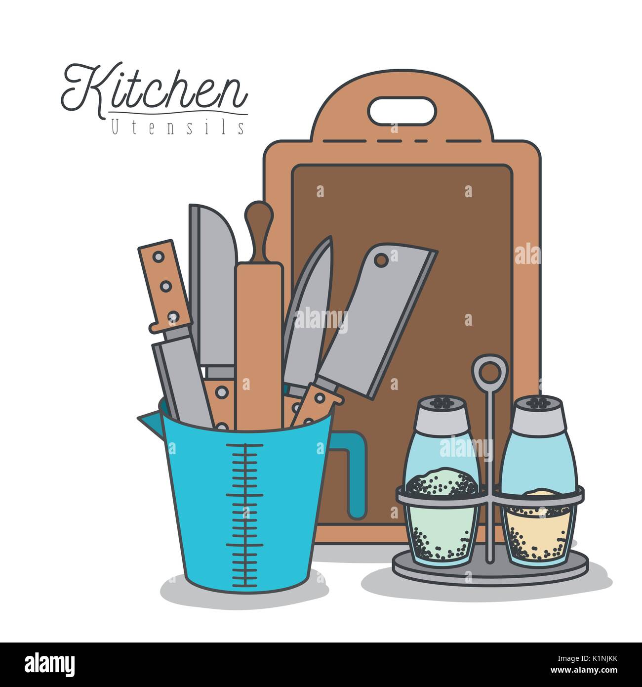 white background with colorful set kitchen utensils in jar Stock Vector ...