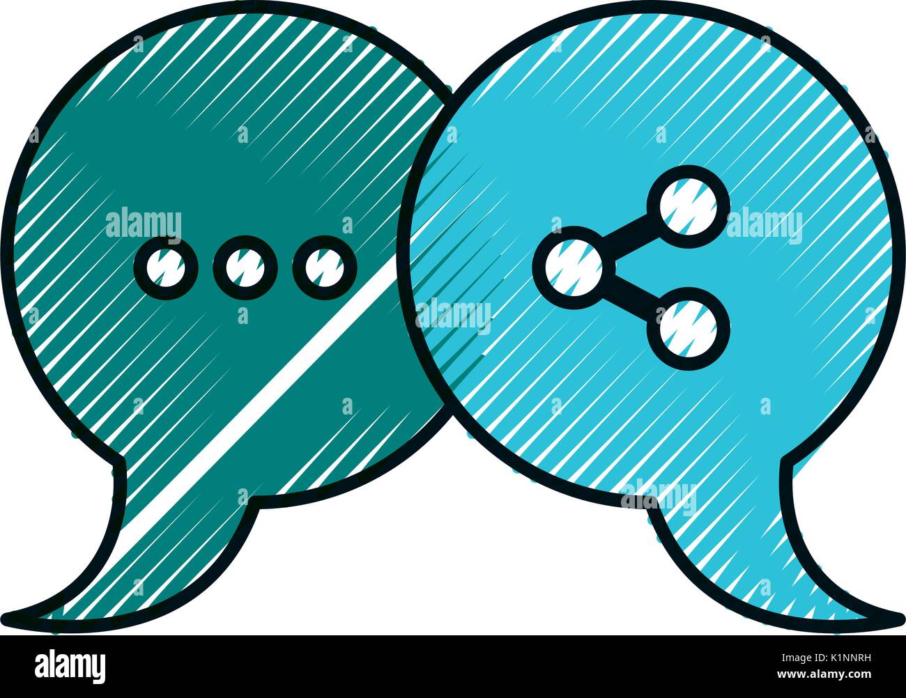 silhouette of colored pencils of pair speech bubbles with symbols of ...
