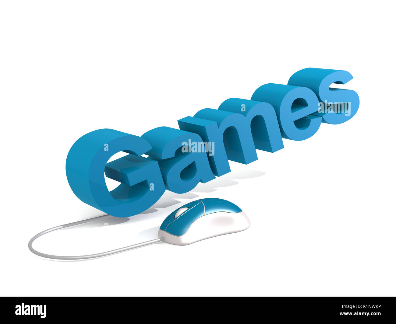 Games word with blue mouse, 3D rendering Stock Photo - Alamy