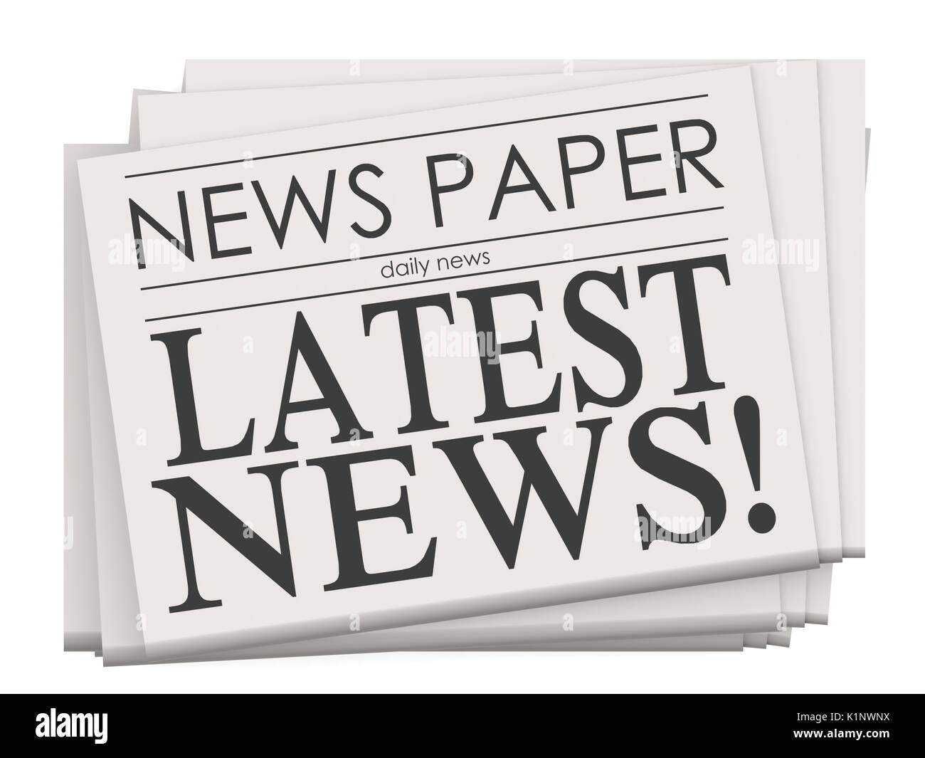 Latest news on newspaper isolated, 3D rendering Stock Photo - Alamy