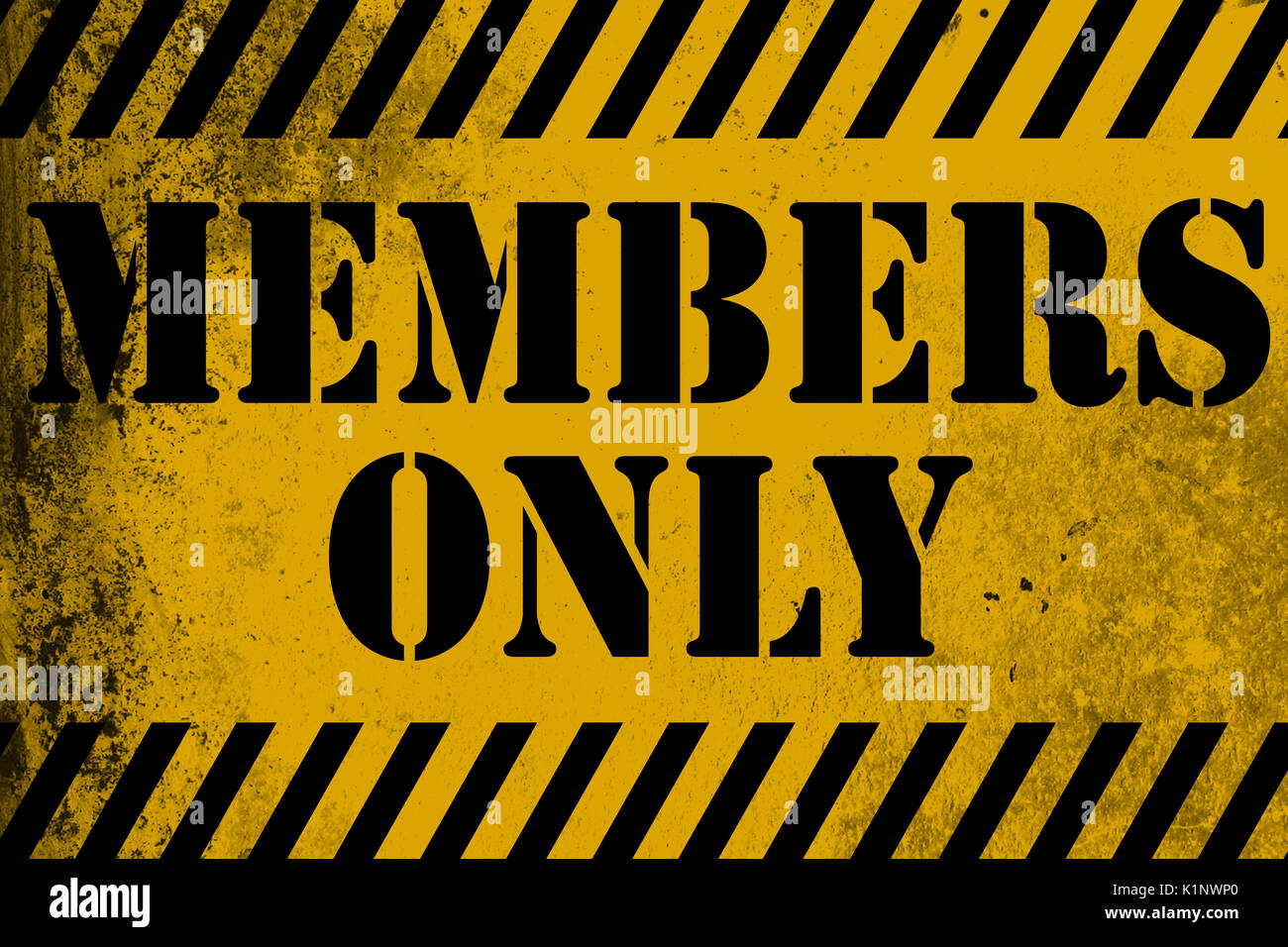 Members only sign yellow with stripes, 3D rendering Stock Photo - Alamy