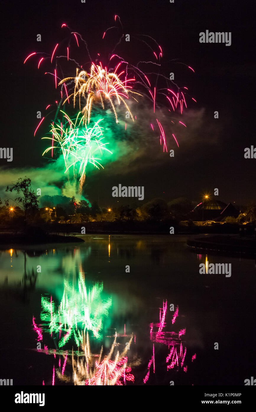 Fireworks reflected in water at Rose of Tralee Festival, County Kerry ...