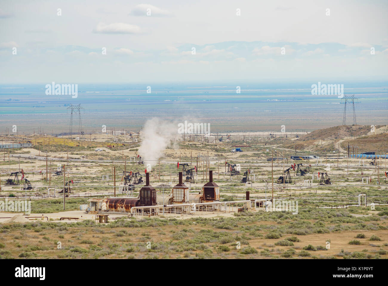 Oil bump equipment working near the Carrizo Plain area at California ...