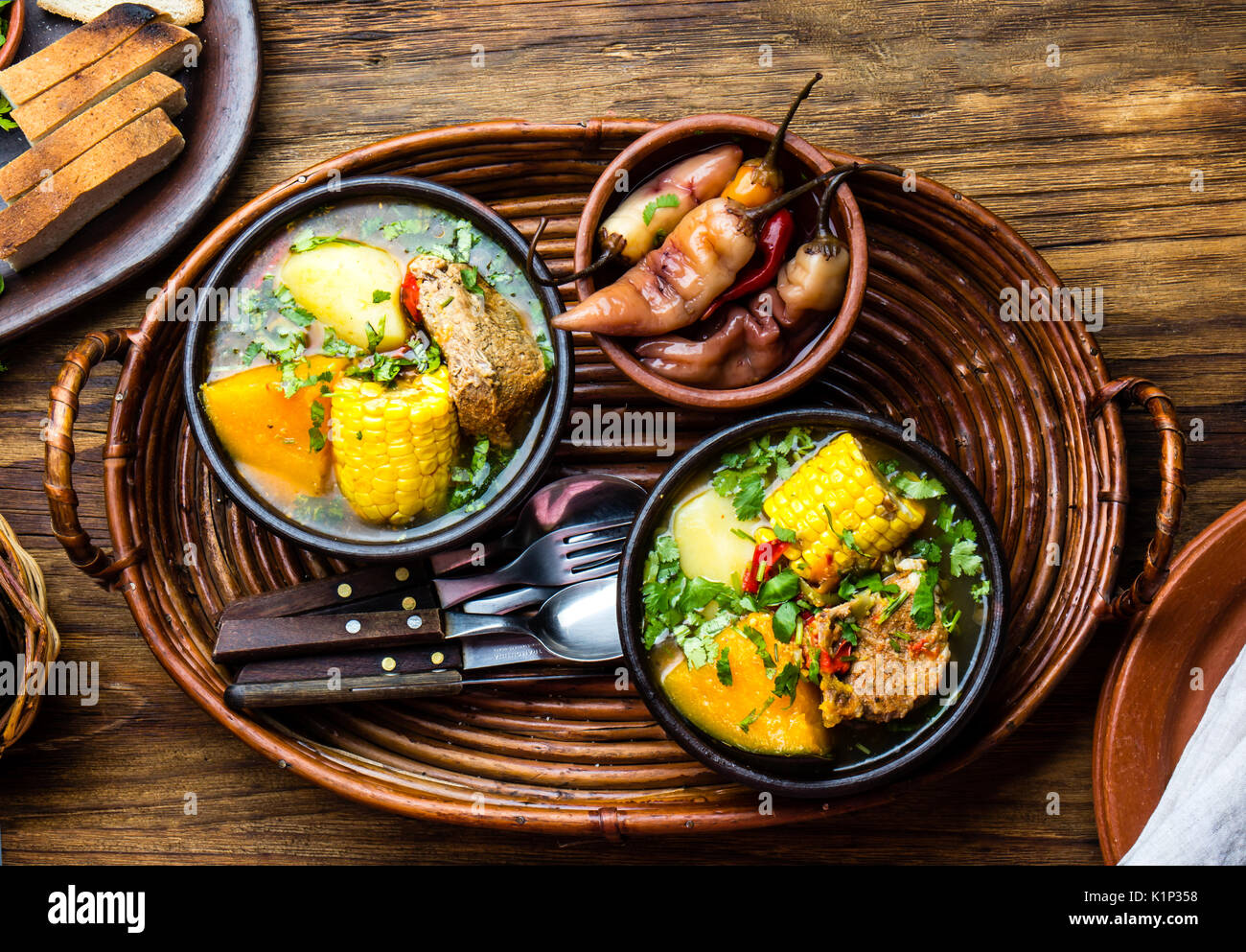 Latin American chilean food. Traditional chilean cazuela de cerdo with ...