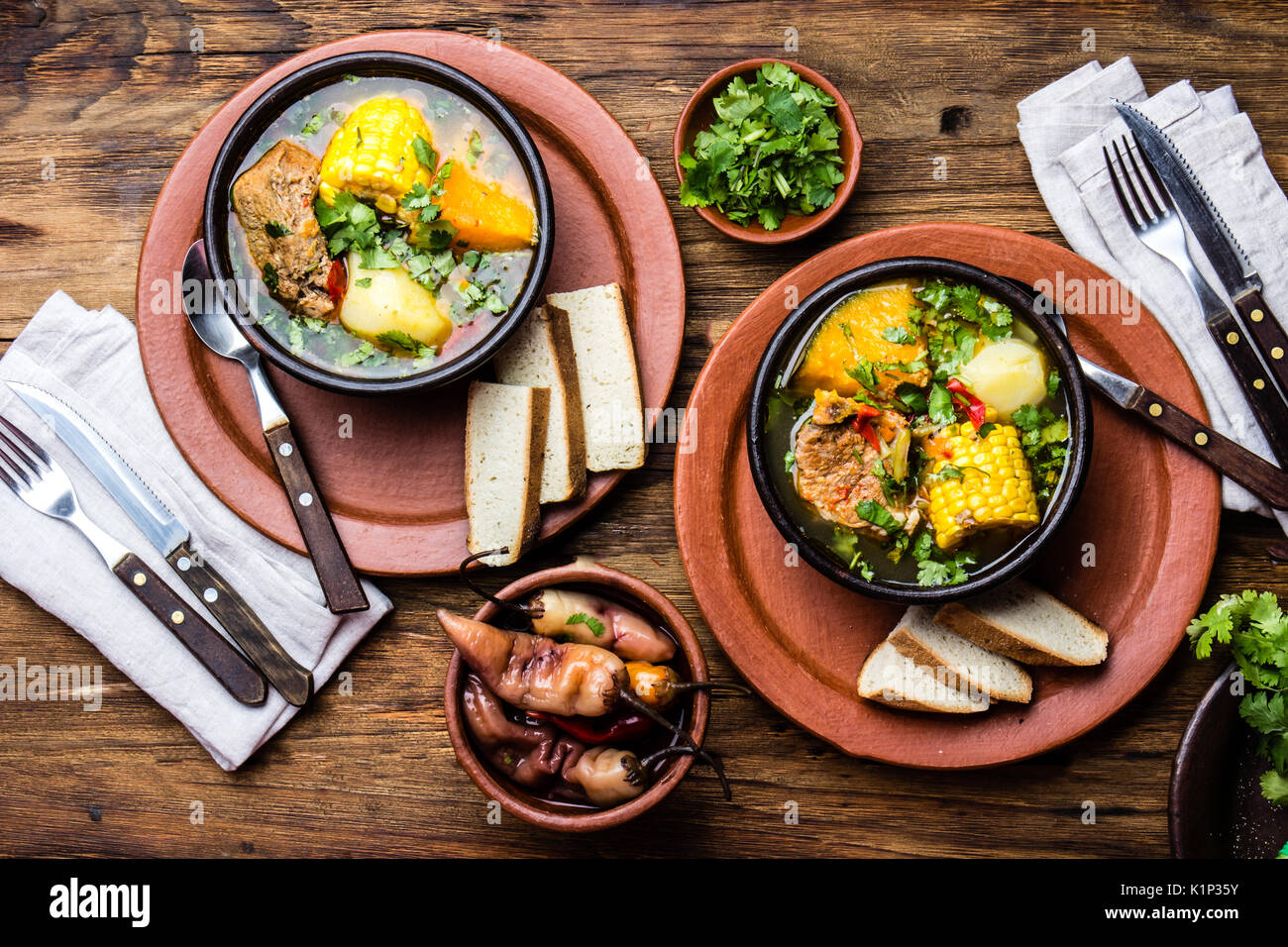 Latin American chilean food. Traditional chilean cazuela de cerdo with ...