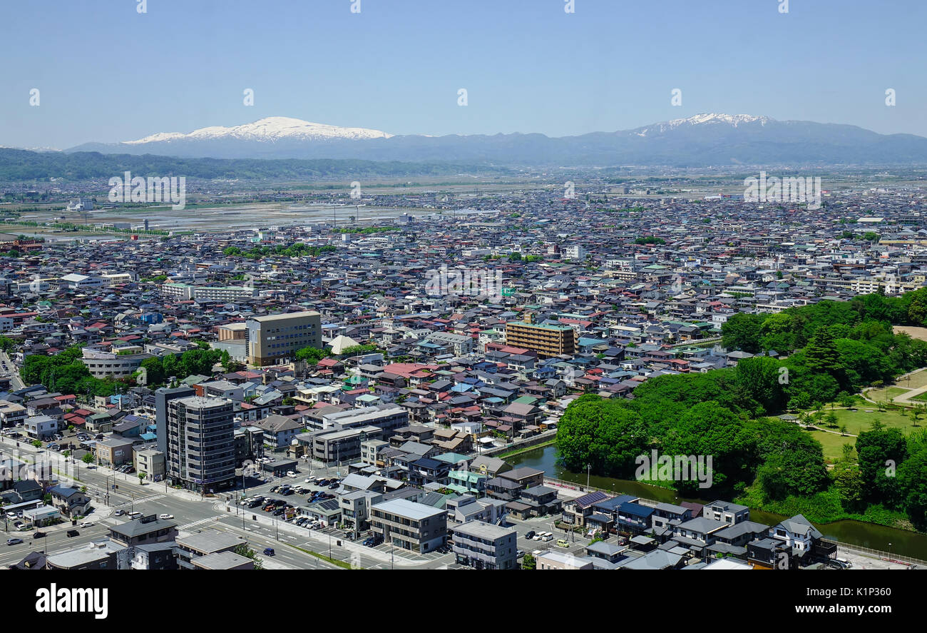 Yamagata, Japan - May 19, 2017. Aerial view of Yamagata City in Tohoku ...