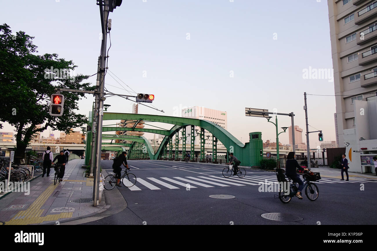 Tokyo, Japan - Mar 19, 2017. People and vehilces on street at Taito ...