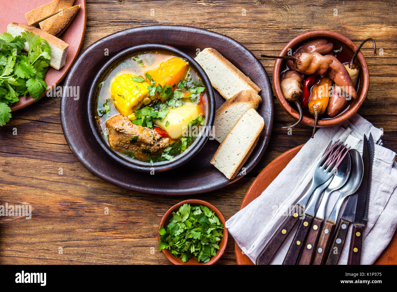 Latin American chilean food. Traditional chilean cazuela de cerdo with ...