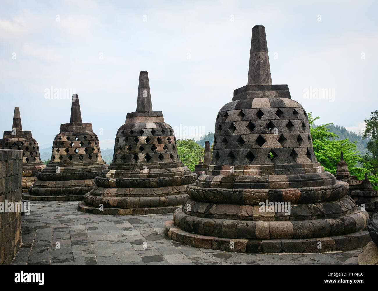 Stone stupas of Borobudur Temple at early morning on Java, Indonesia. Borobudur, in Java ...
