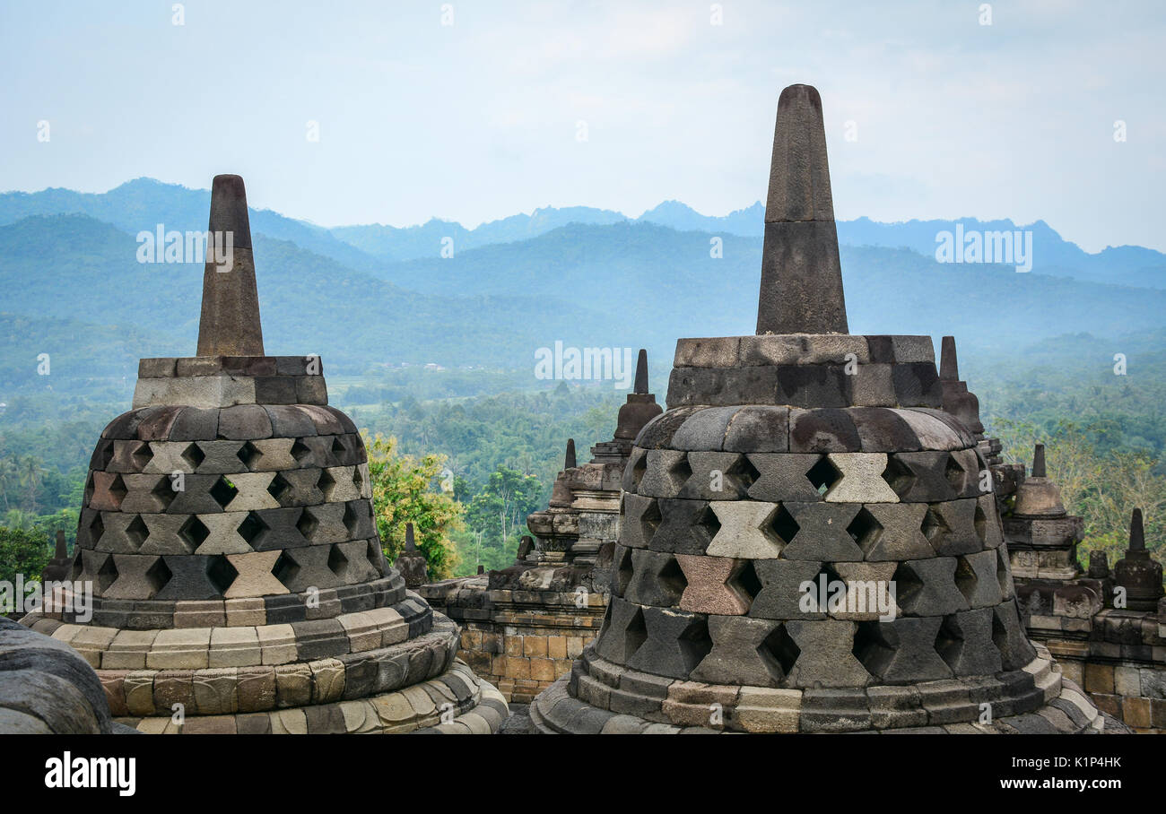 The temple of Borobudur on Java in Indonesia. The ancient Buddhist ...