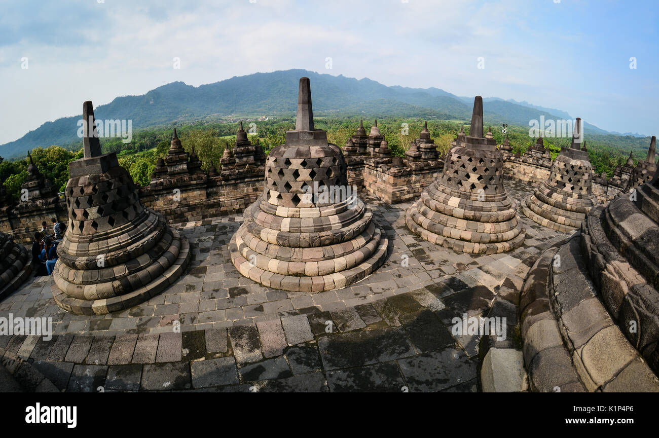 View of Borobudur Temple at sunny day on Java, Indonesia. Built in the ...