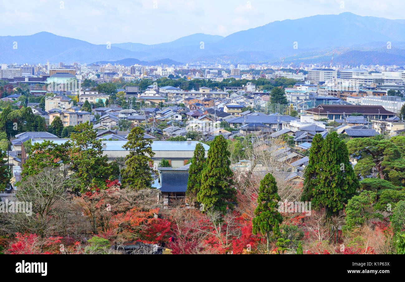 Mountain scene with many building at autumn in Kyoto, Japan. View from ...
