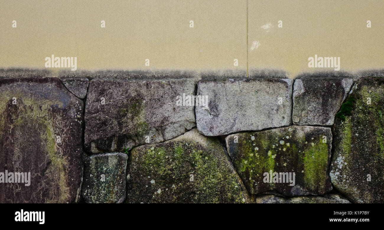 Old brick wall background with moss at traditional house in Japan Stock ...