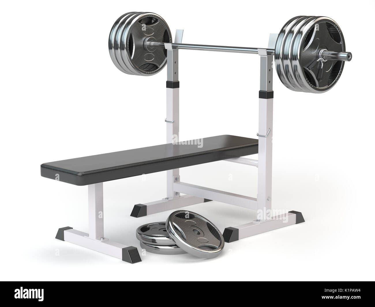 Barbell bench isolated on white. 3d illustration Stock Photo - Alamy