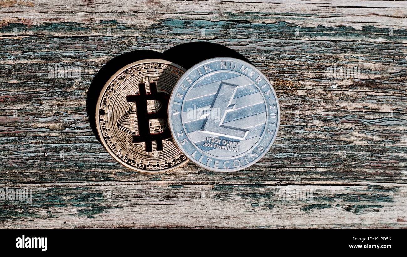 Digital currency physical gold red bitcoin coin. Outdoor money concept ...