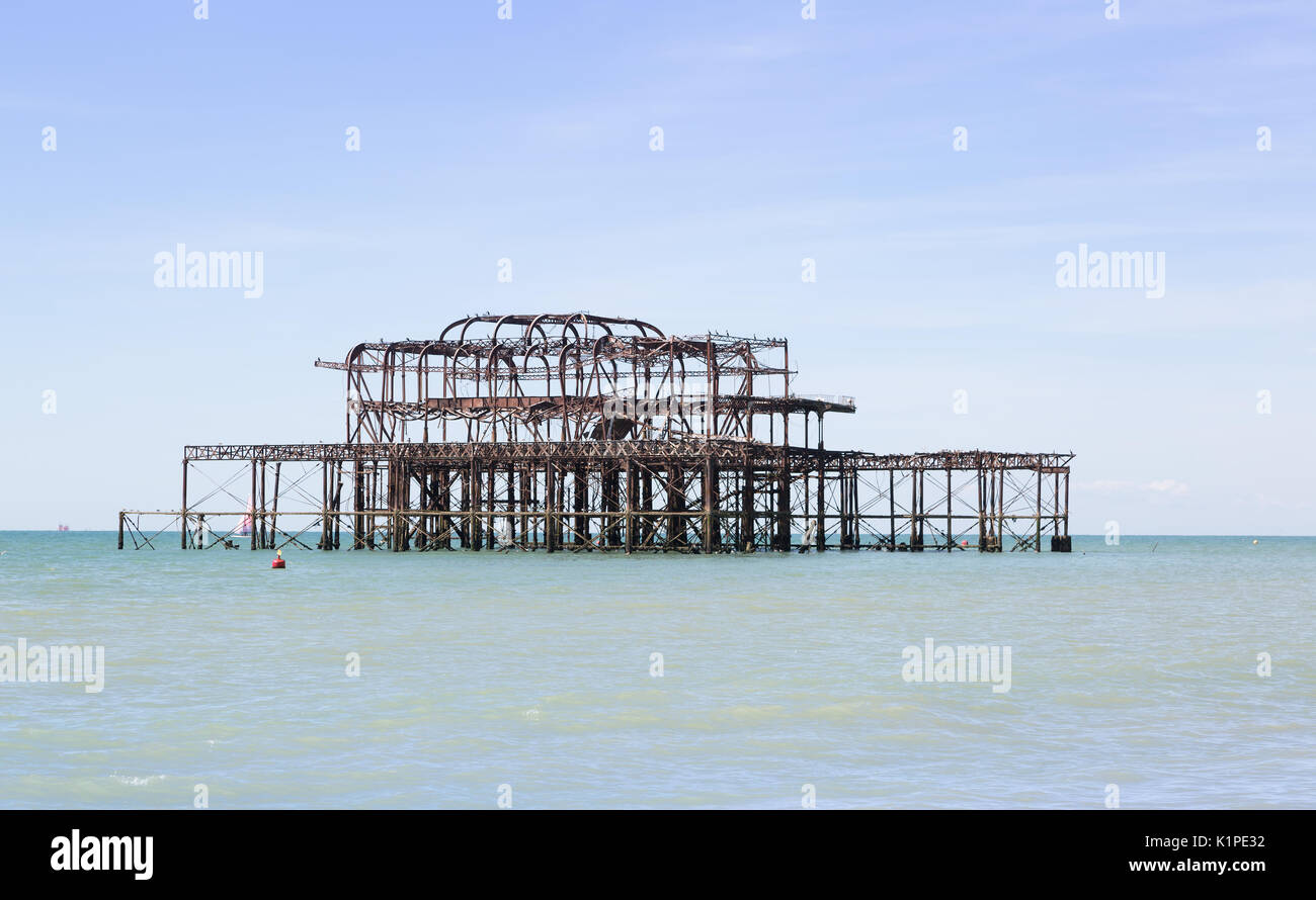 Derelict pier destroyed by fire at Brighton UK Stock Photo - Alamy