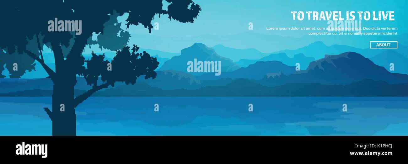 Mountains and forest header. Wild nature landscape. Travel and ...