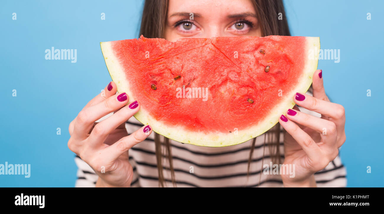 Summer, vacation, diet and vegans concept - Beautiful smiling young ...