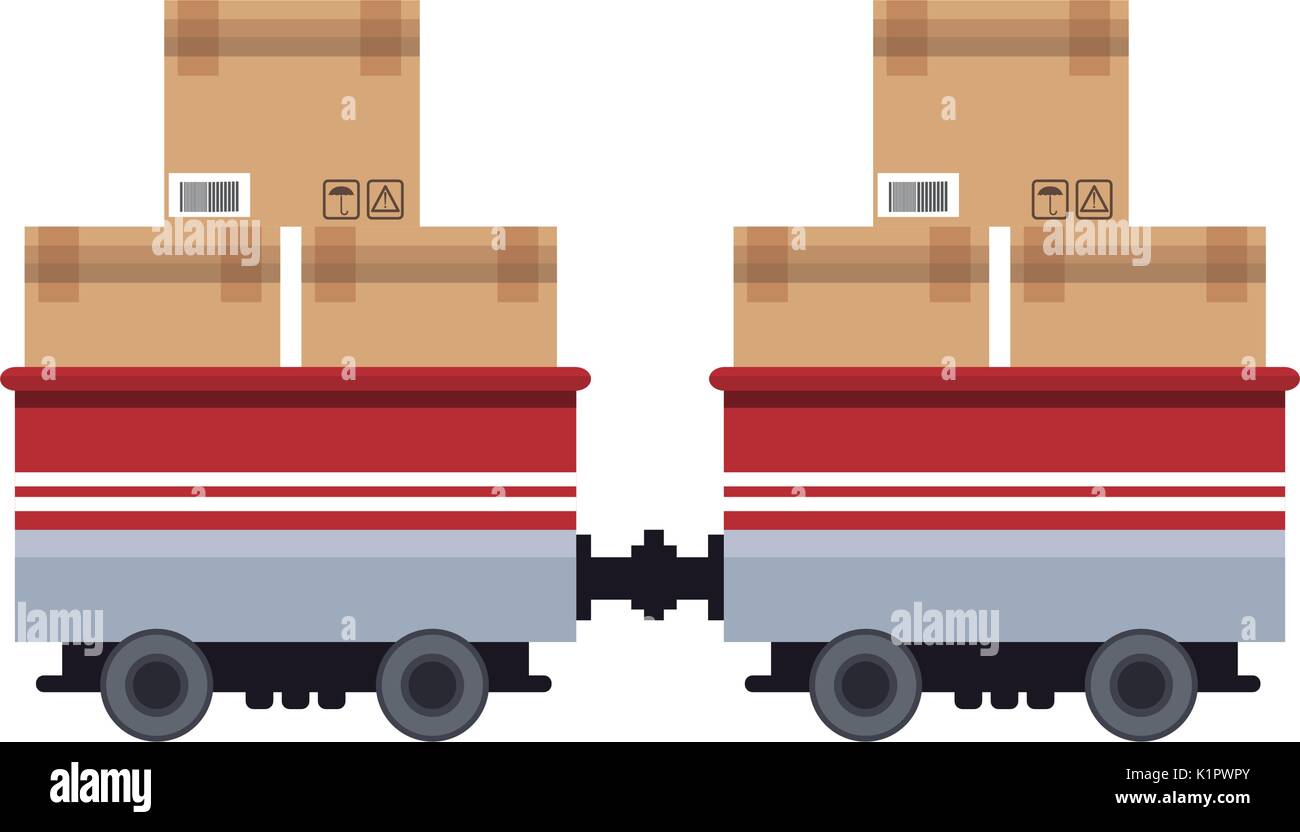 cargo train with cardboard boxes side view container vector ...