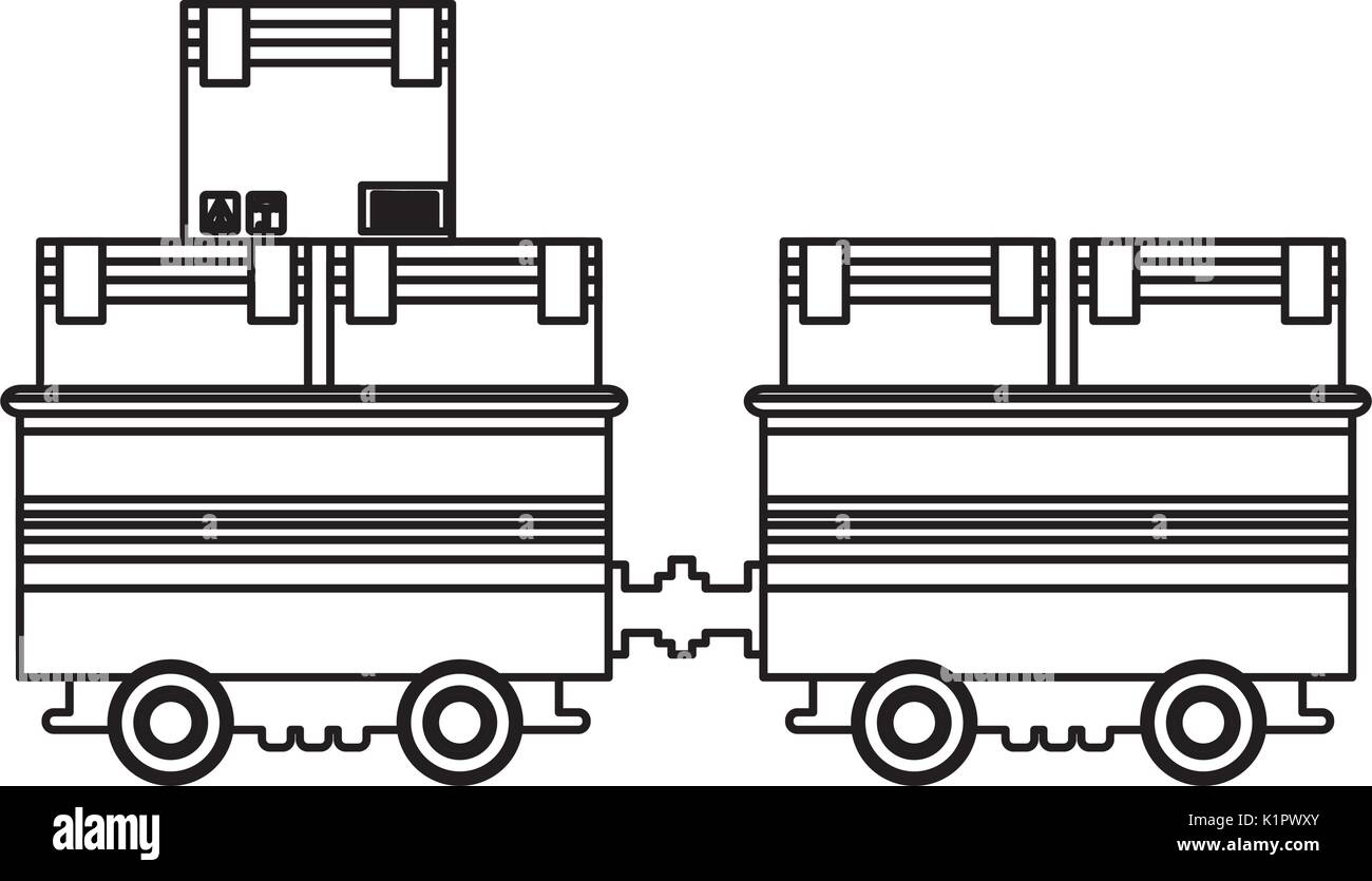 cargo train with cardboard boxes side view container vector ...