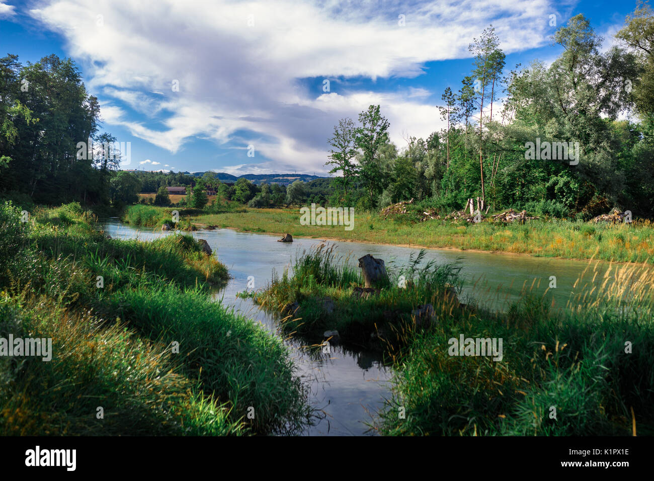 green switzerland landscape by the river Stock Photo - Alamy