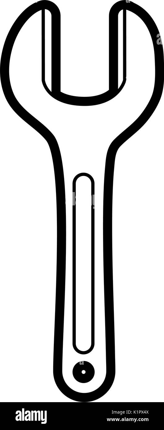 Flat line uncolored wrench over white background vector illustration ...