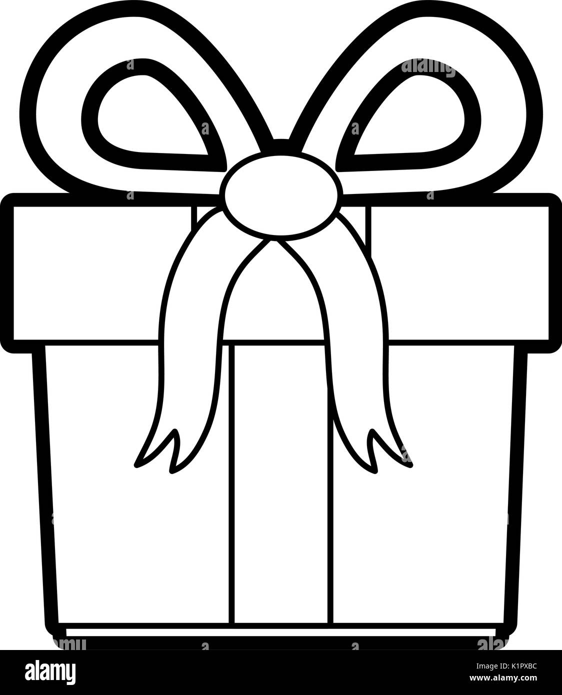 Flat line uncolored gift over white background vector illustration ...