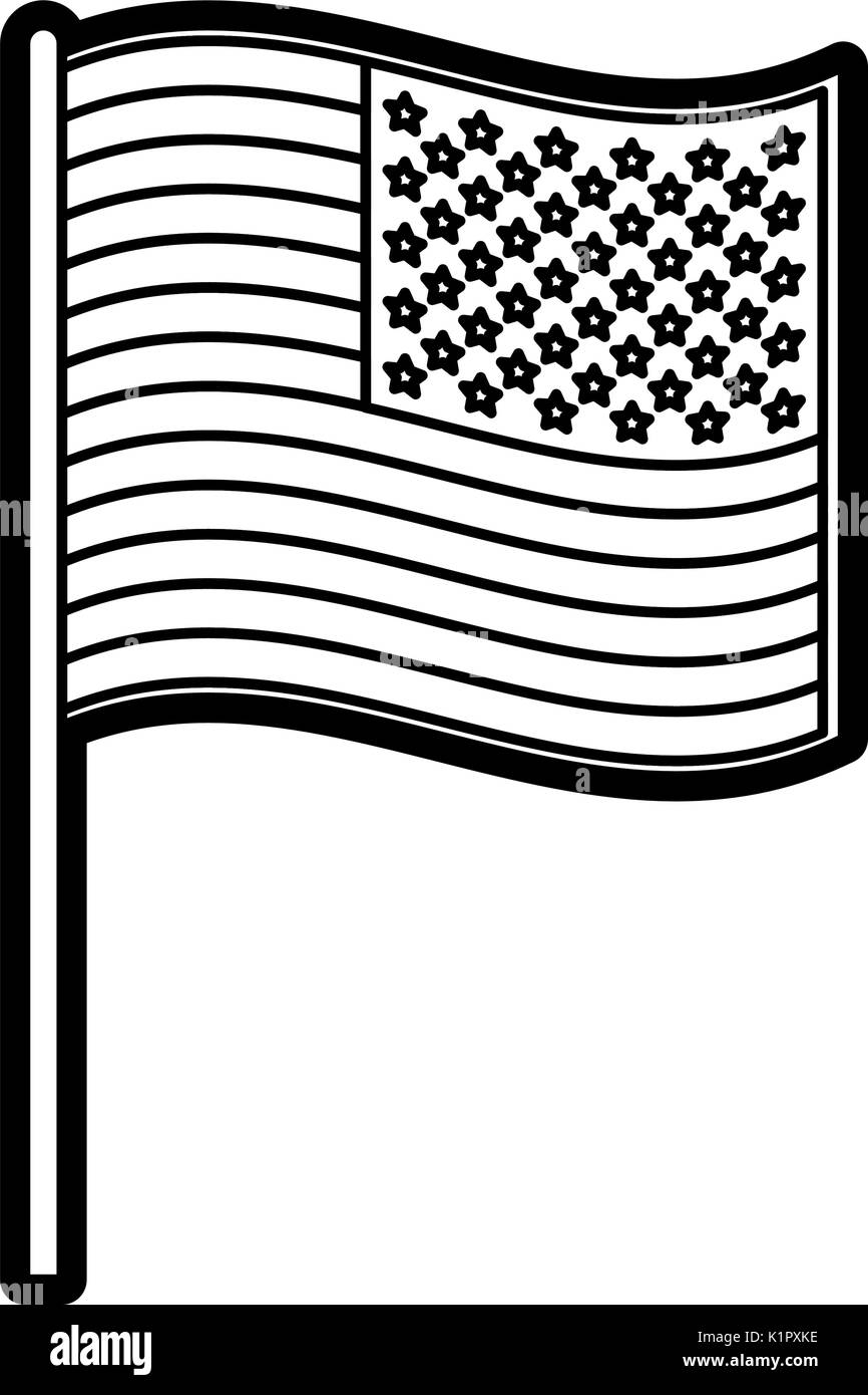 Flat line uncolored united state flag over white background vector ...