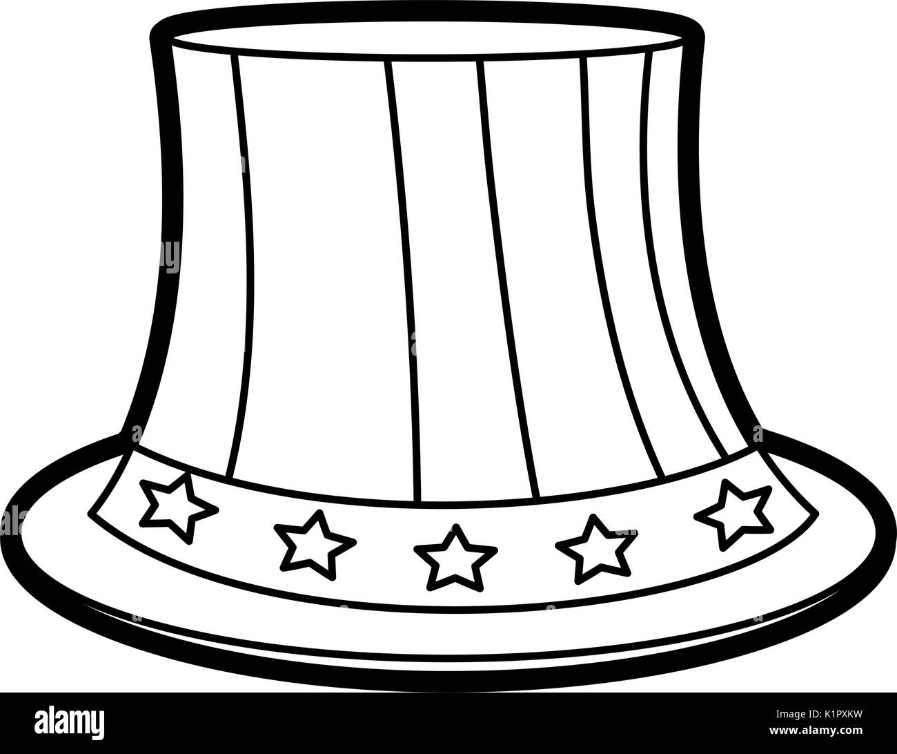 Flat line uncolored american hat over white background vector ...