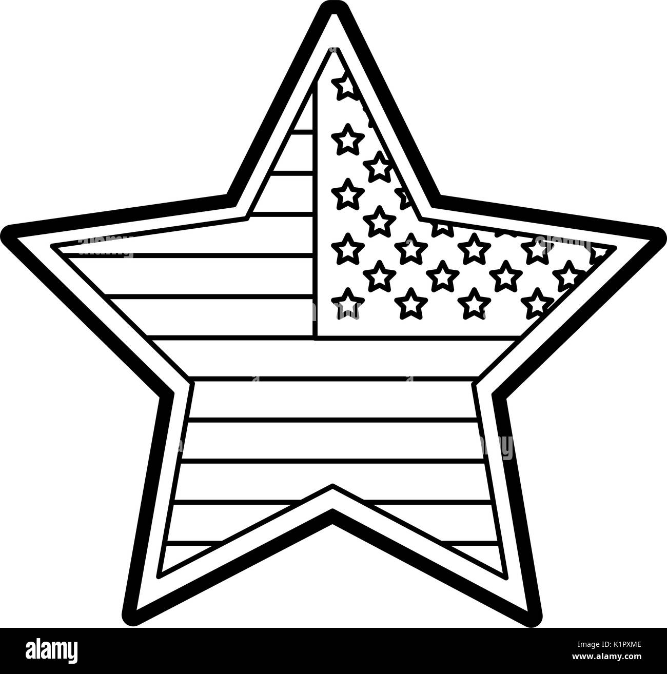 Flat line uncolored star with USA flag over white background vector ...