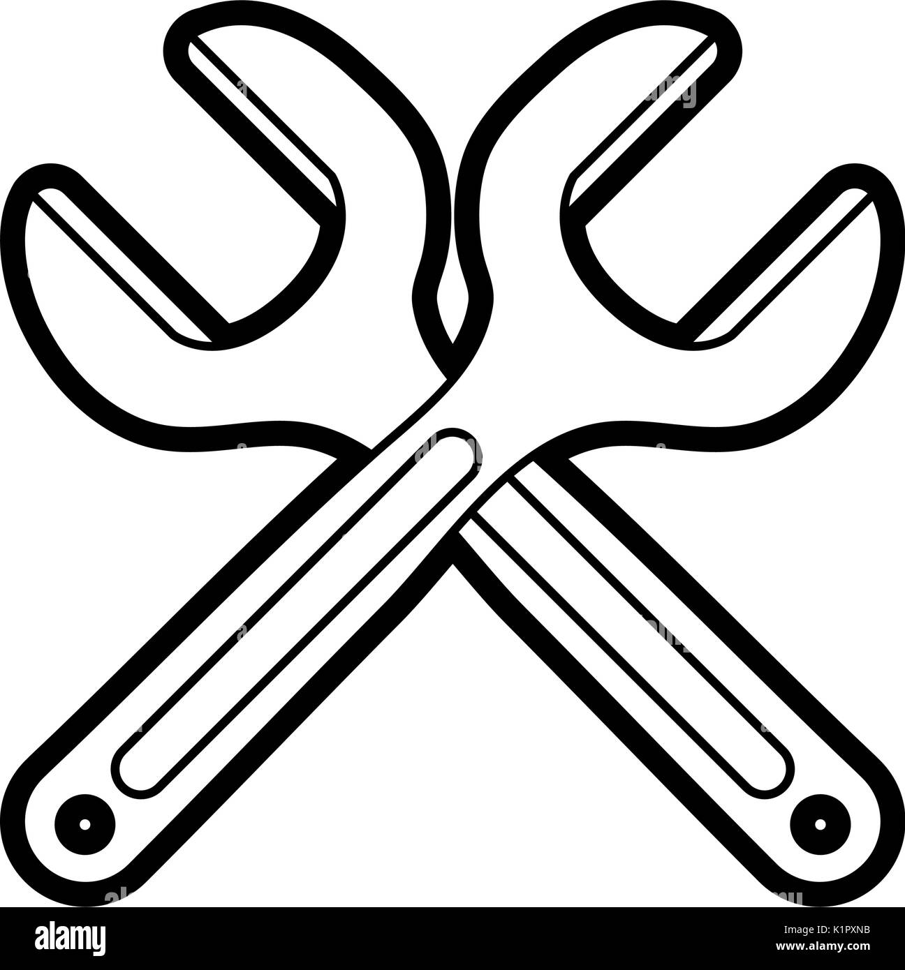 Flat line uncolored wrench over white background vector illustration ...