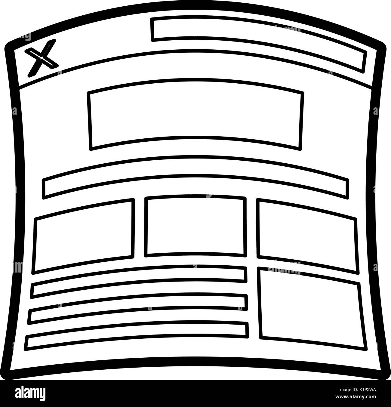 Flat line uncolored newspaper over white background vector illustration ...