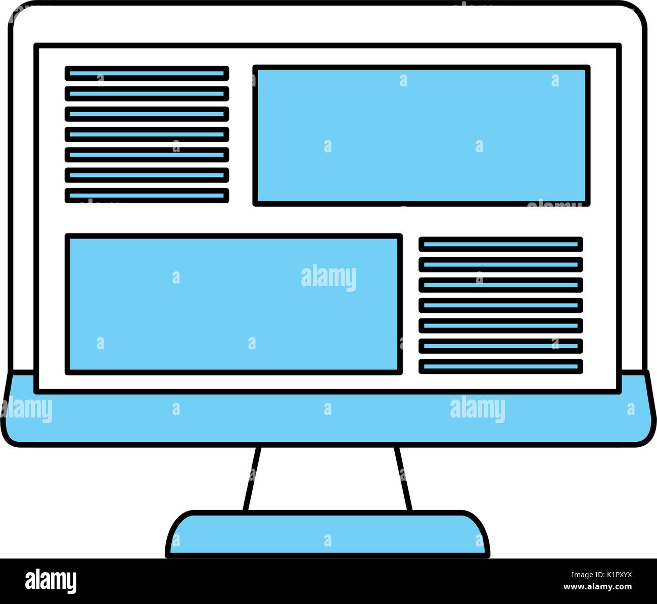 Flat line monocromatic computer screen over white background vector ...