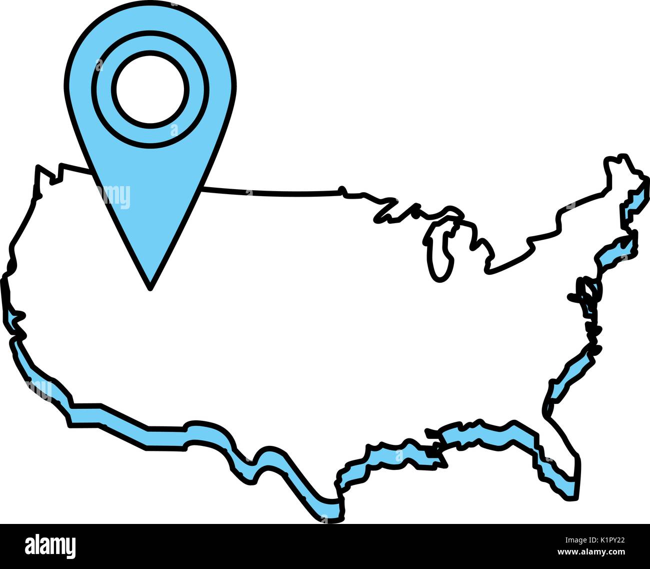 Flat line monocromatic USA map over white background vector ...