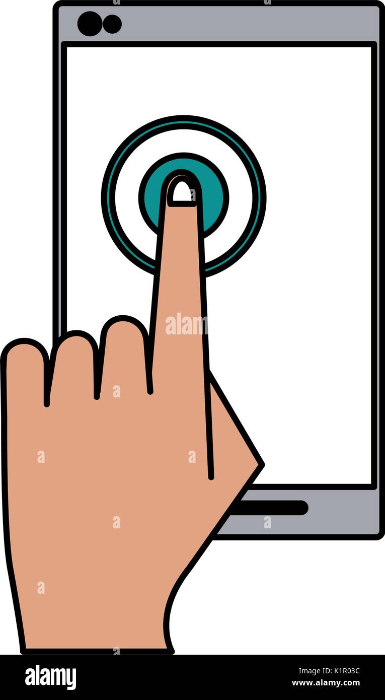 hand tapping on modern cellphone icon image vector illustration design ...