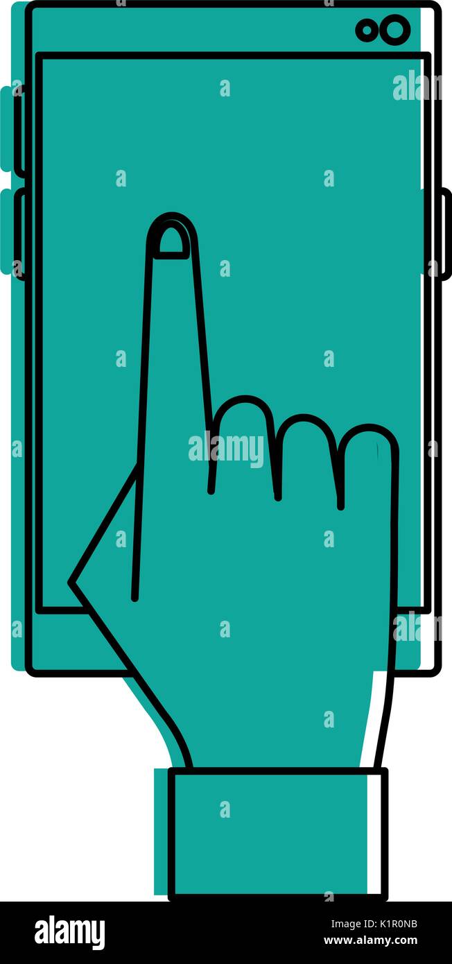 hand tapping on modern cellphone icon image vector illustration design ...