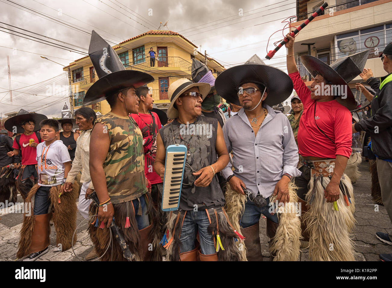 June 24, 2017 Cotacachi, Ecuador: a group of indigenous kichwa men ...