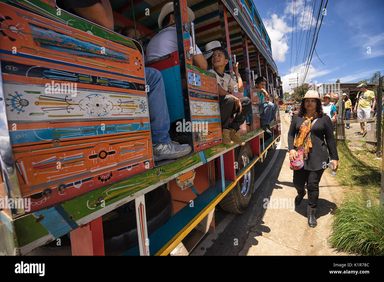 August 6, 2017 Medellin, Colombia: old colourful buses called 'chiva ...