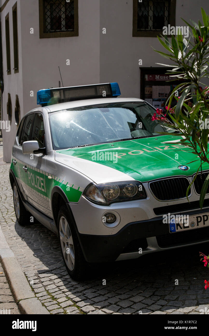 A BMW police car parked on a street in Fussen in Allgau, Bavaria ...