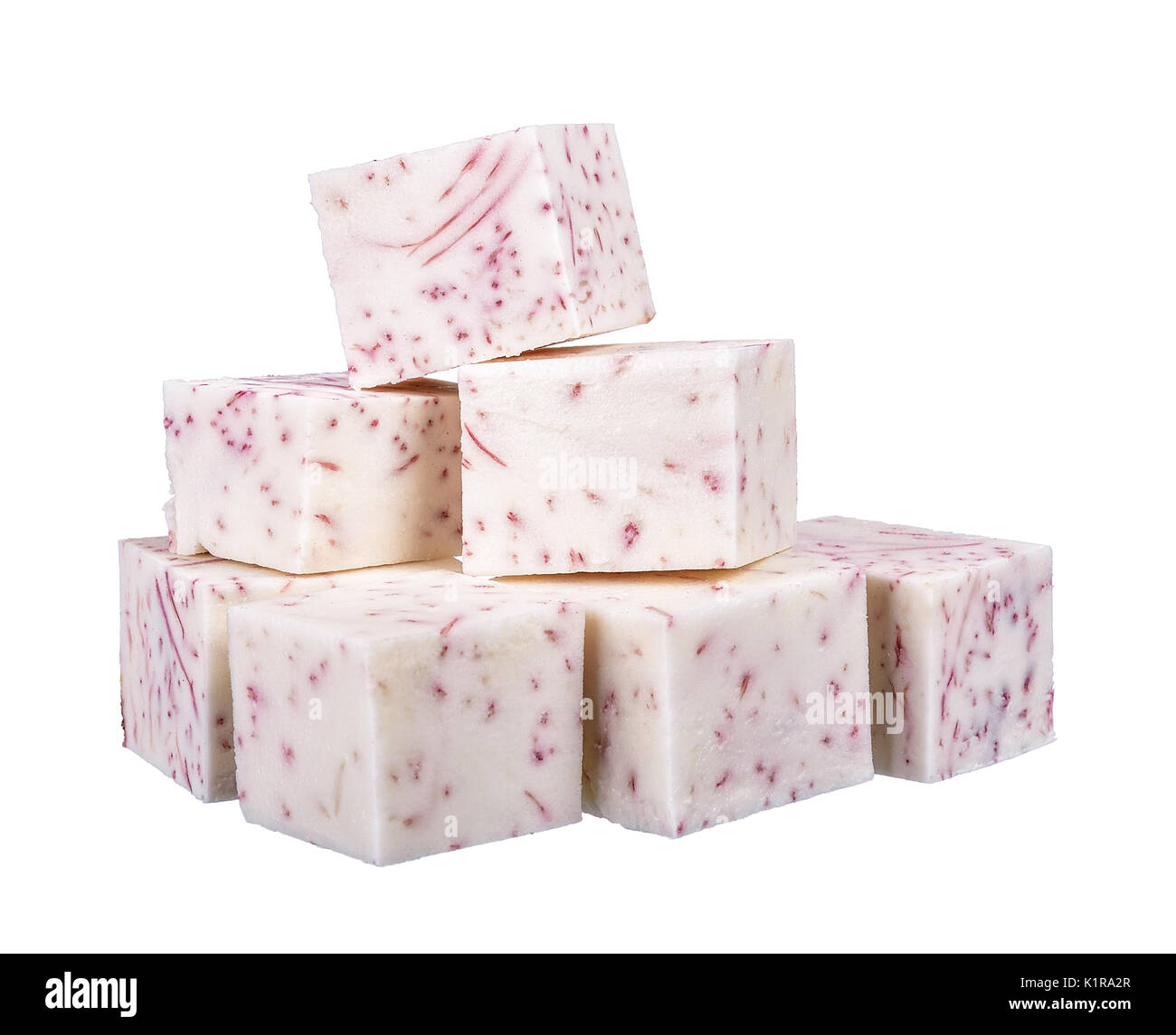 Cube of taro isolated on white background Stock Photo - Alamy