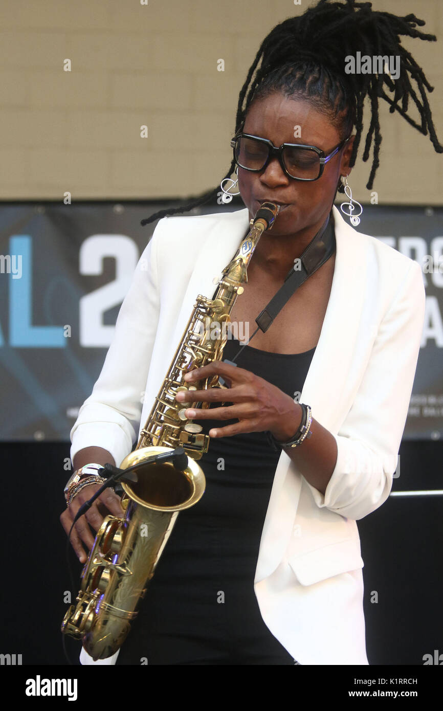 New York, New York, USA. 26th Aug, 2017. Jazz saxophonist LAKECIA ...