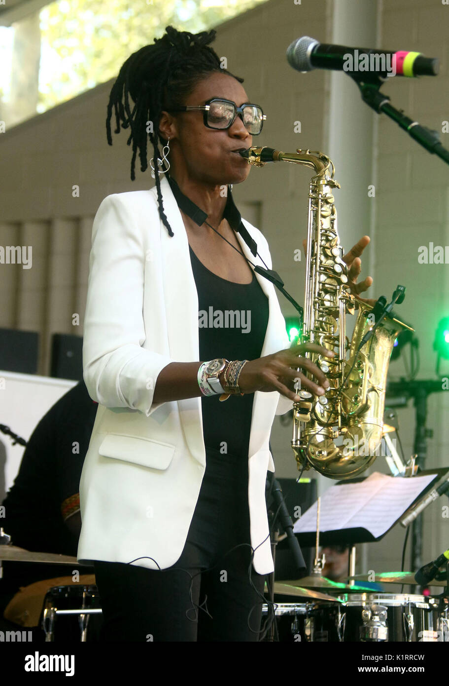 New York, New York, USA. 26th Aug, 2017. Jazz saxophonist LAKECIA ...