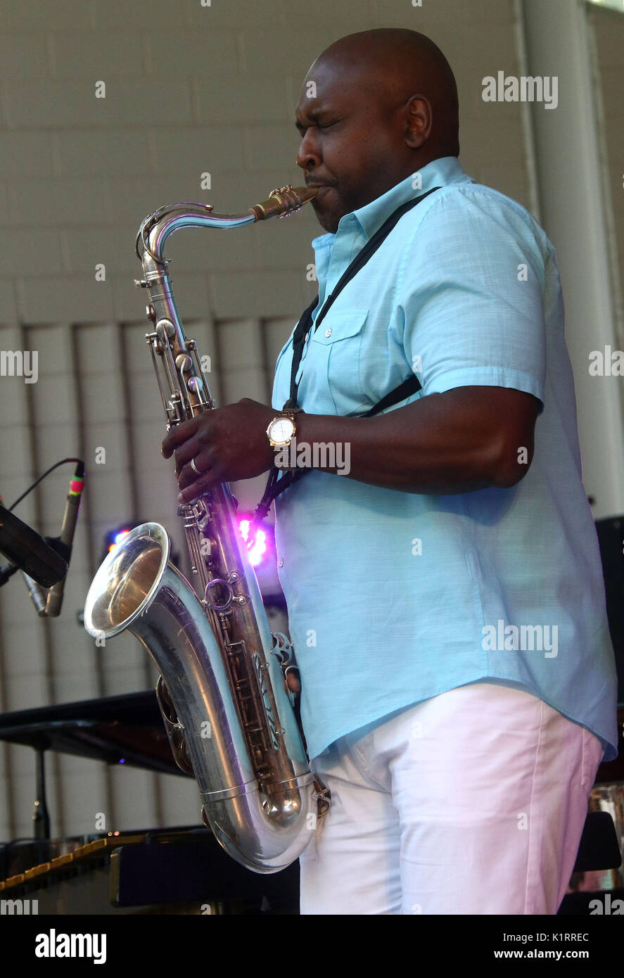New York, New York, USA. 26th Aug, 2017. Jazz saxophonist ABRAHAM ...