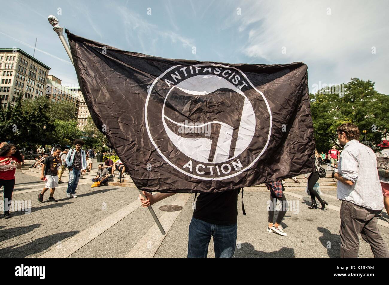 New York City, New York, USA. 27th Aug, 2017. Antifascist flag. Over 80 ...